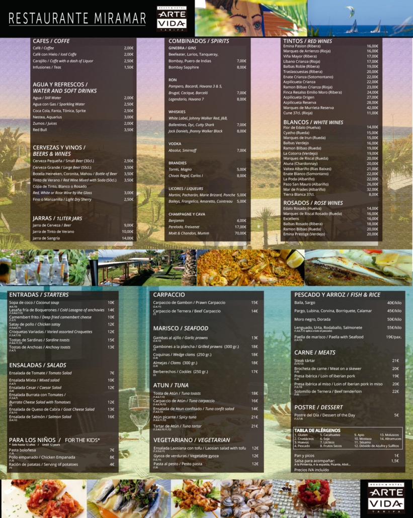 menu - Hotel en Tarifa - Hotel Arte Vida Tarifa